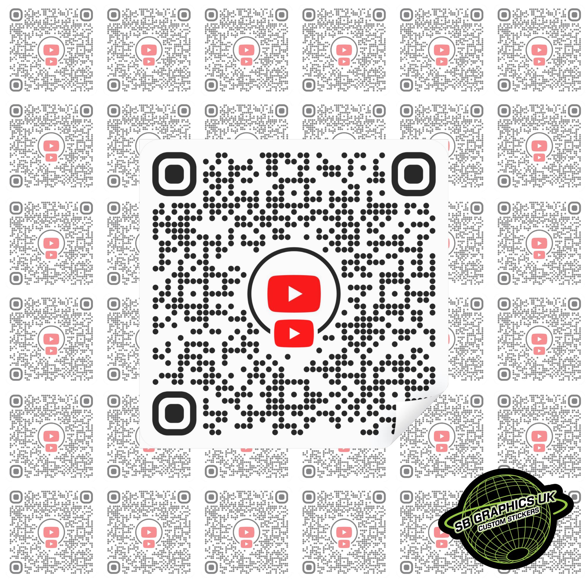 Waterproof YOUTUBE Vinyl Printed QR Code Stickers, 50, 100, 250, 500 ...