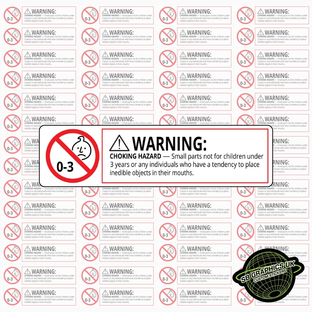 Small Parts Warning Stickers - Not Suitable for Children Under Three ...
