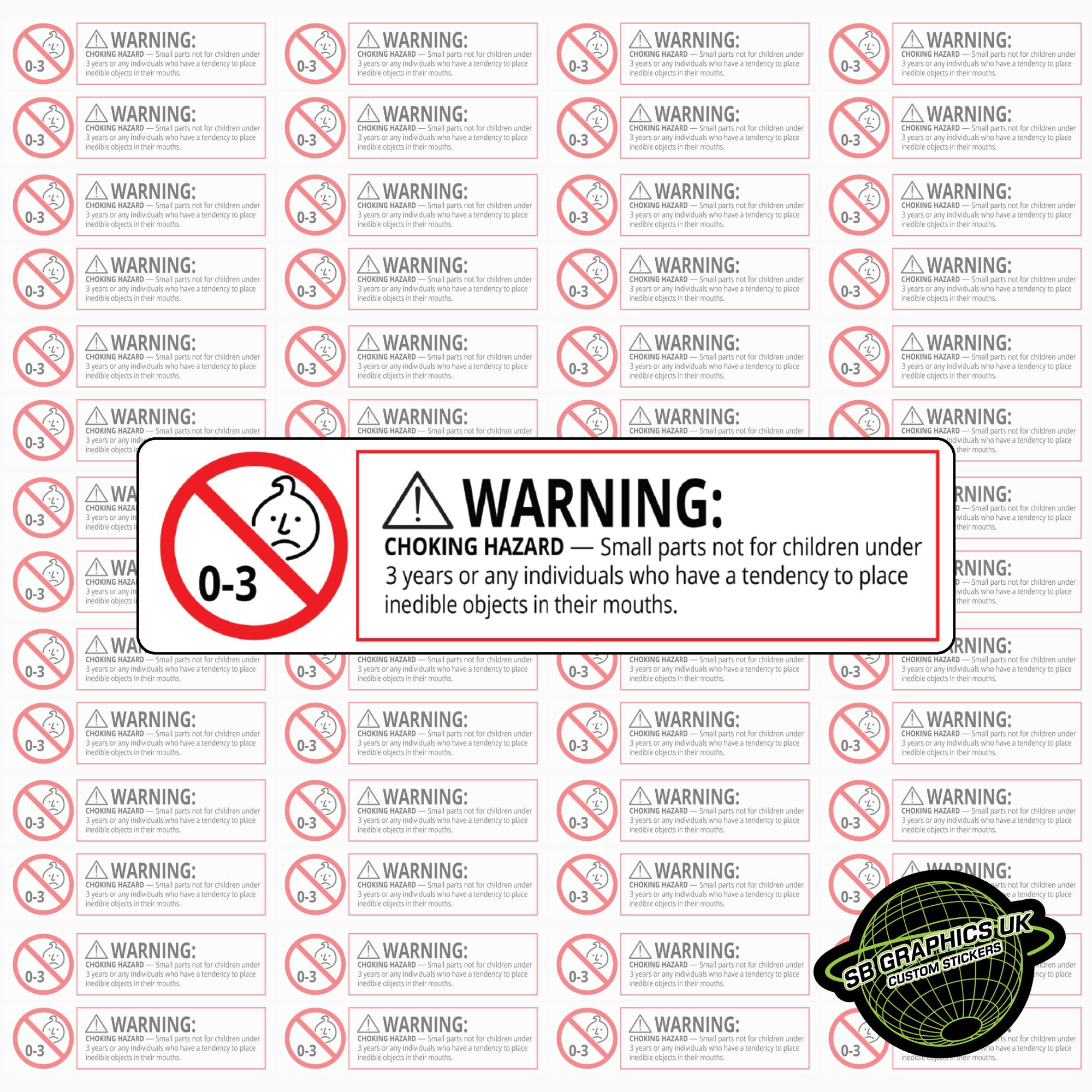 Small Parts Warning Stickers - Not Suitable for Children Under Three ...