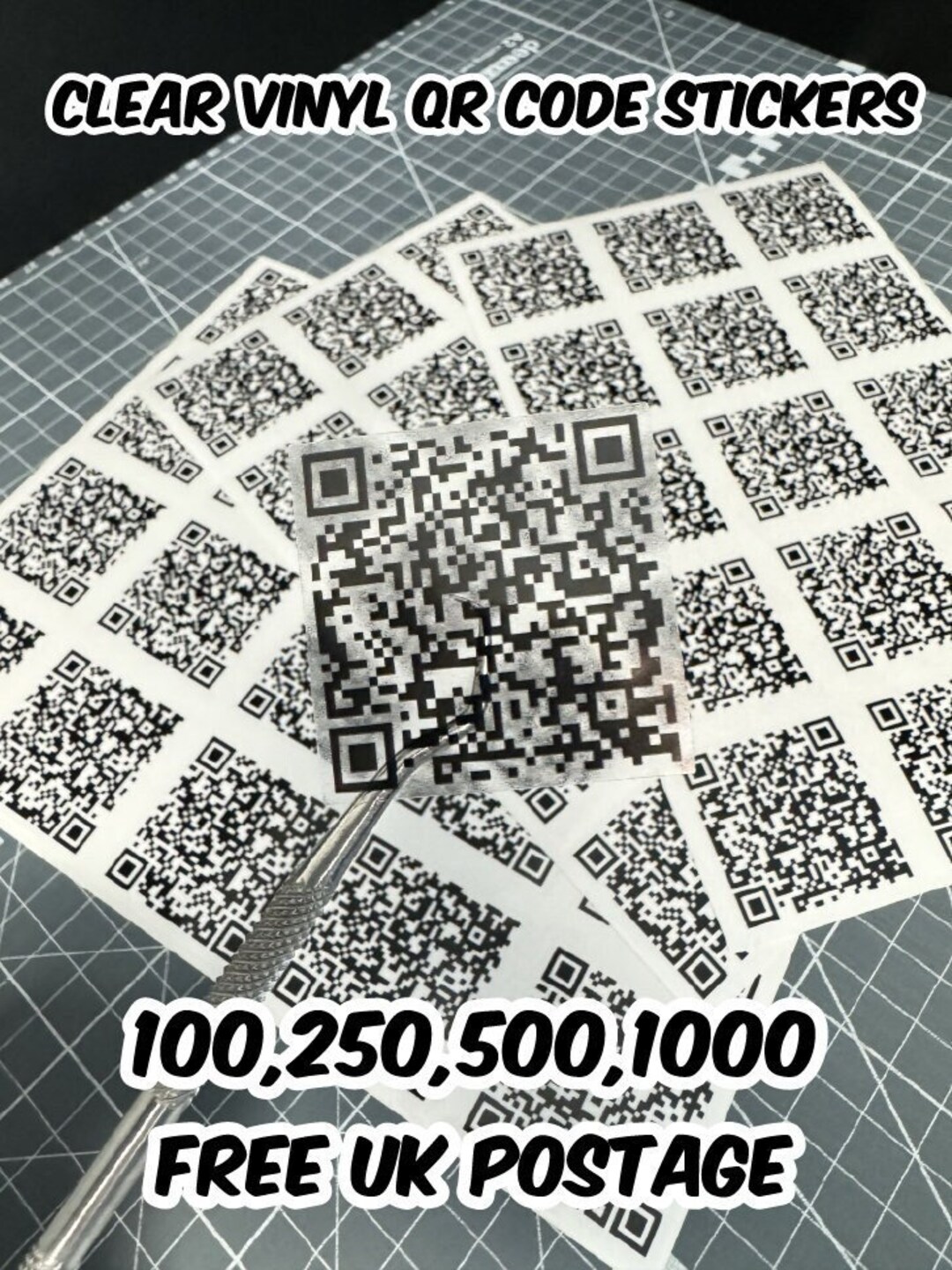 FREE POSTAGE 100, 250, 500, 1000 Waterproof Clear Vinyl Printed QR Code ...