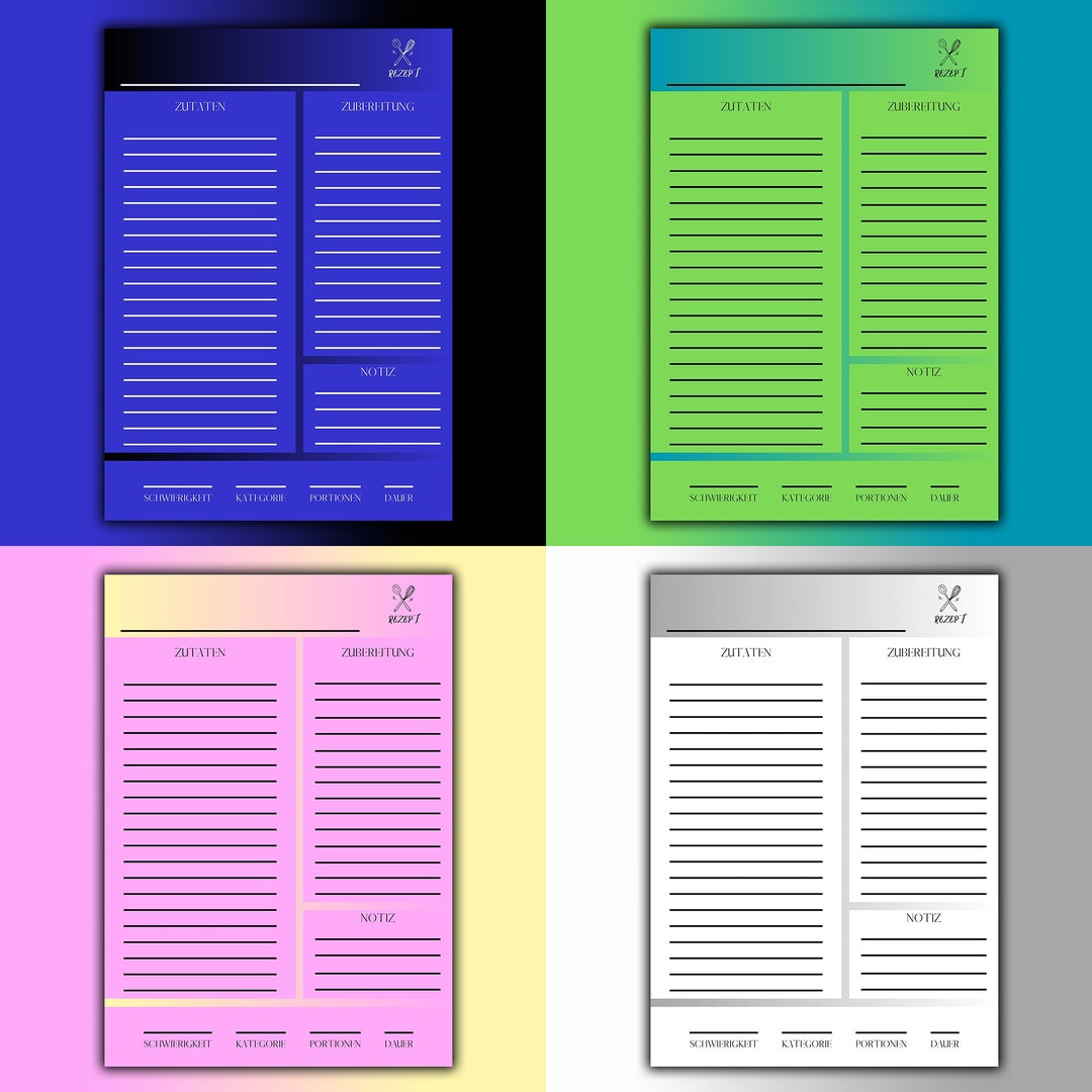 Recipe Template DIN-A4 | Printable Recipe Template Colorful | Recipe ...