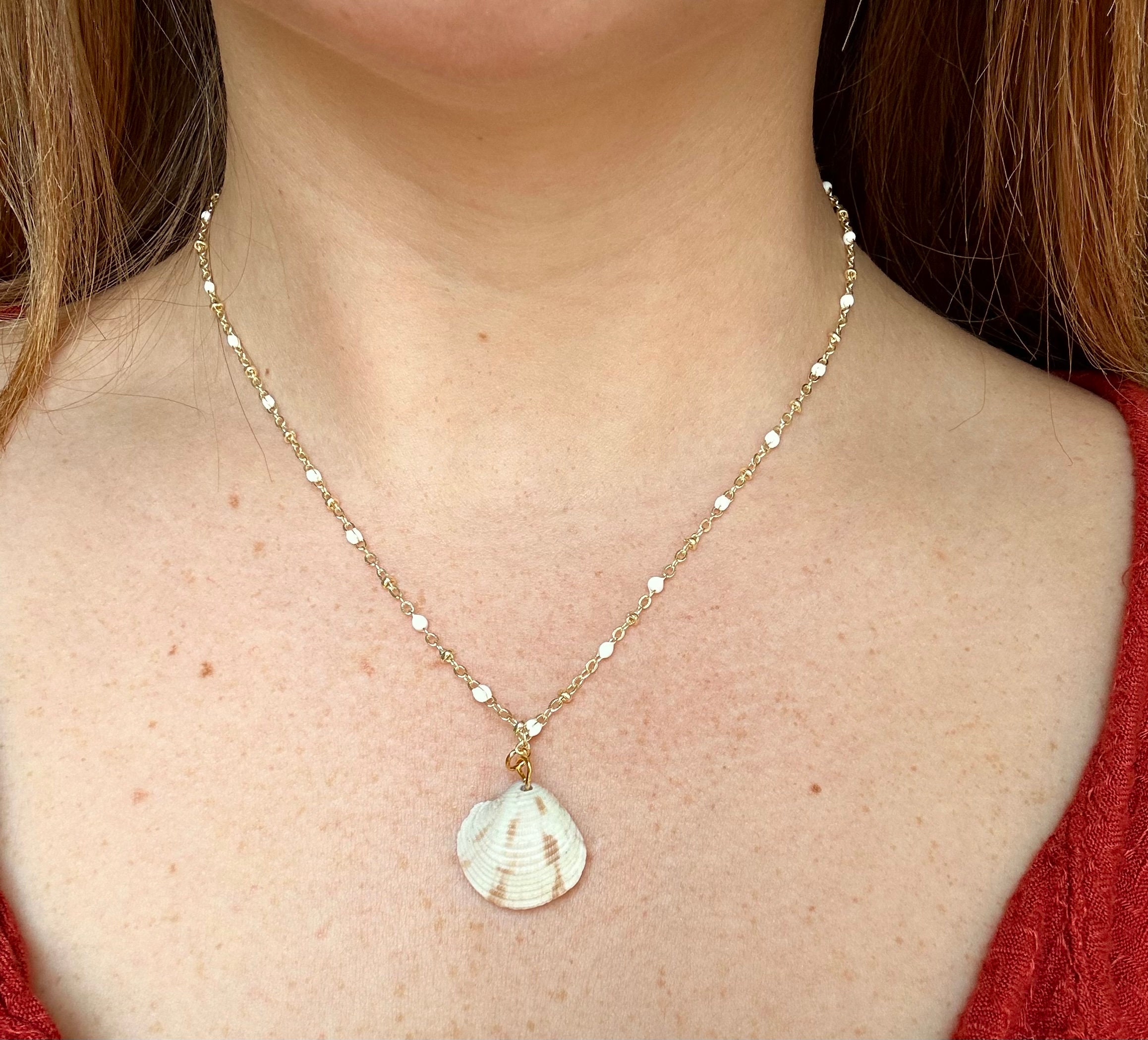 Spotted Clam Shell Necklace, Pearl Insert, Locally Found Shell, White ...