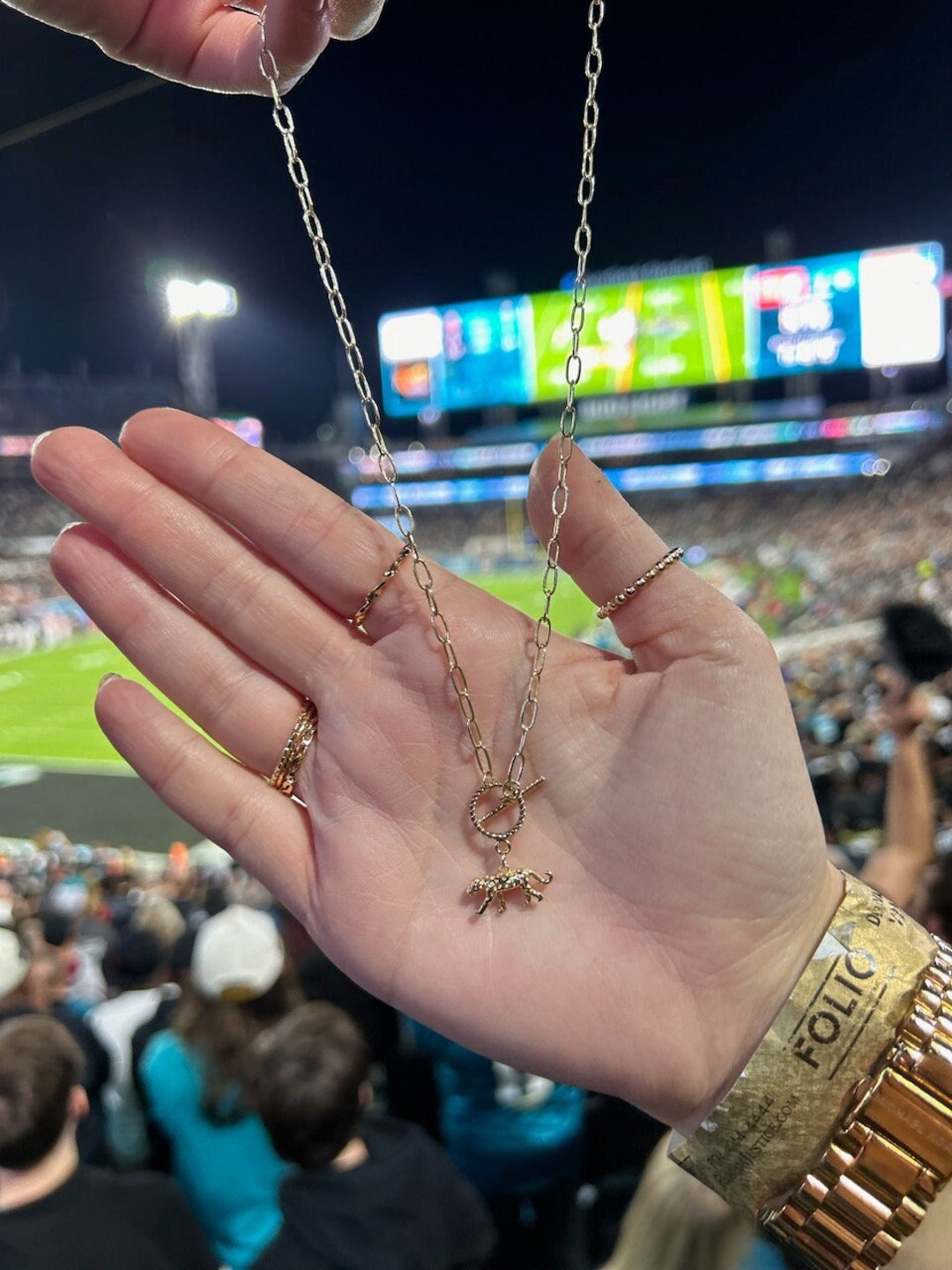 Jaguars Necklace, Handamde, 14 K Gold Filled Paperclip Chain and Charm ...