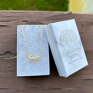 Gold Crystal Gator Necklace – 16-inch Gold Cable Chain With Gold Filled ...