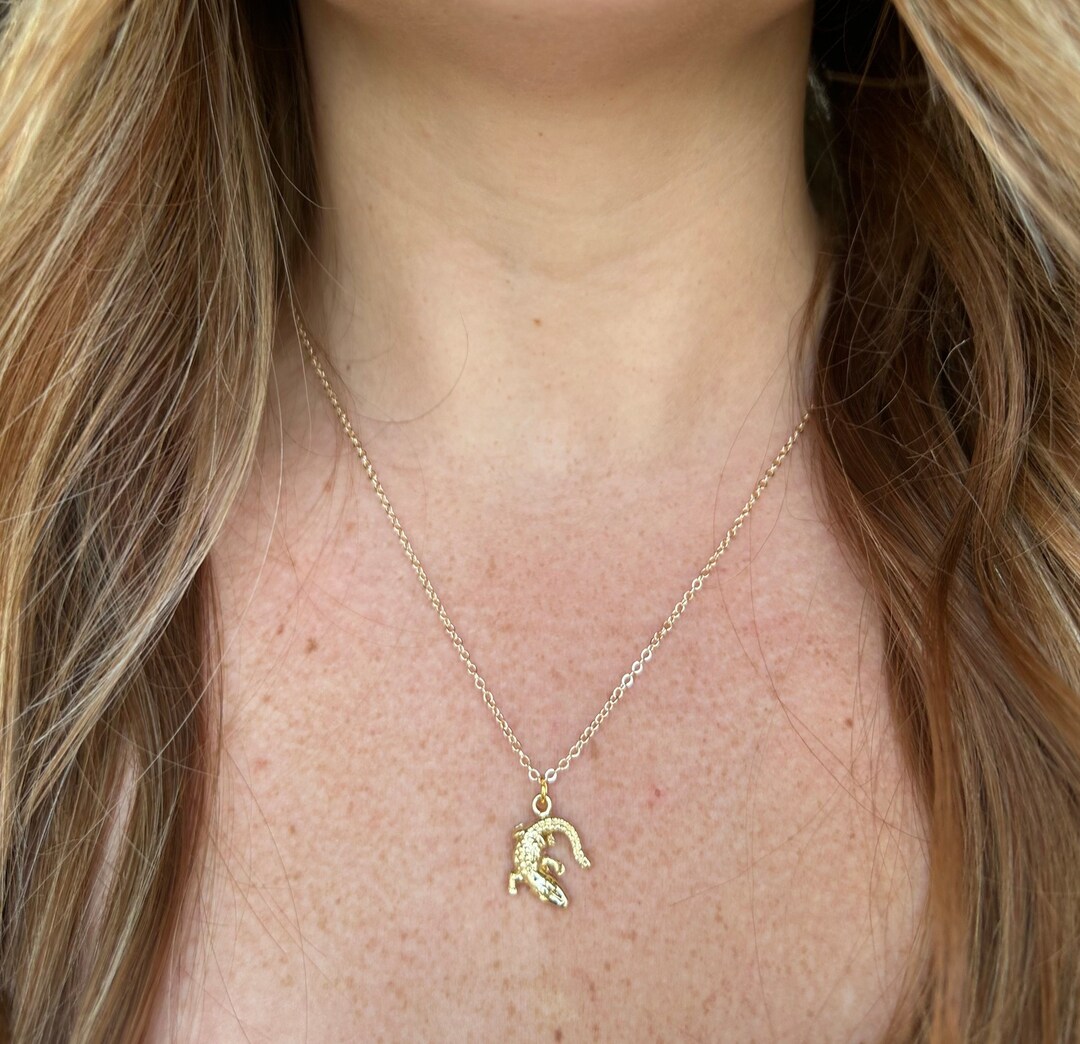 Gold Gator Necklace – 14K Gold Filled Alligator Pendant on 16-inch ...