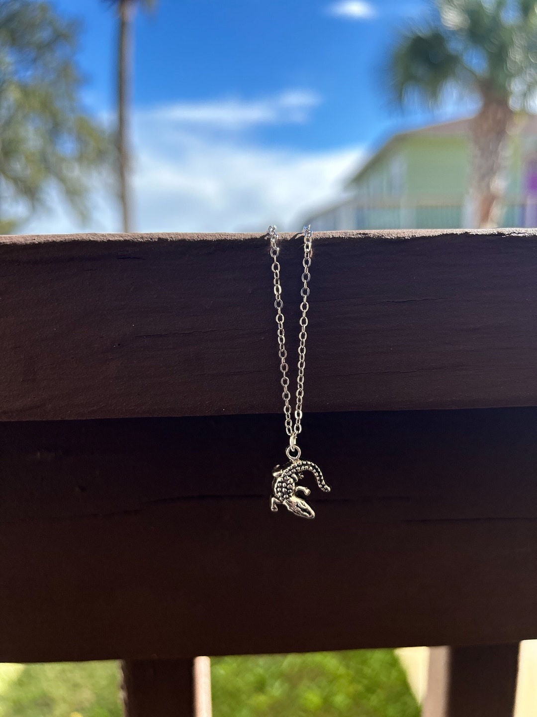 Silver Gator Necklace – Alligator Pendant on 16-inch Rhodium Rolo Chain ...