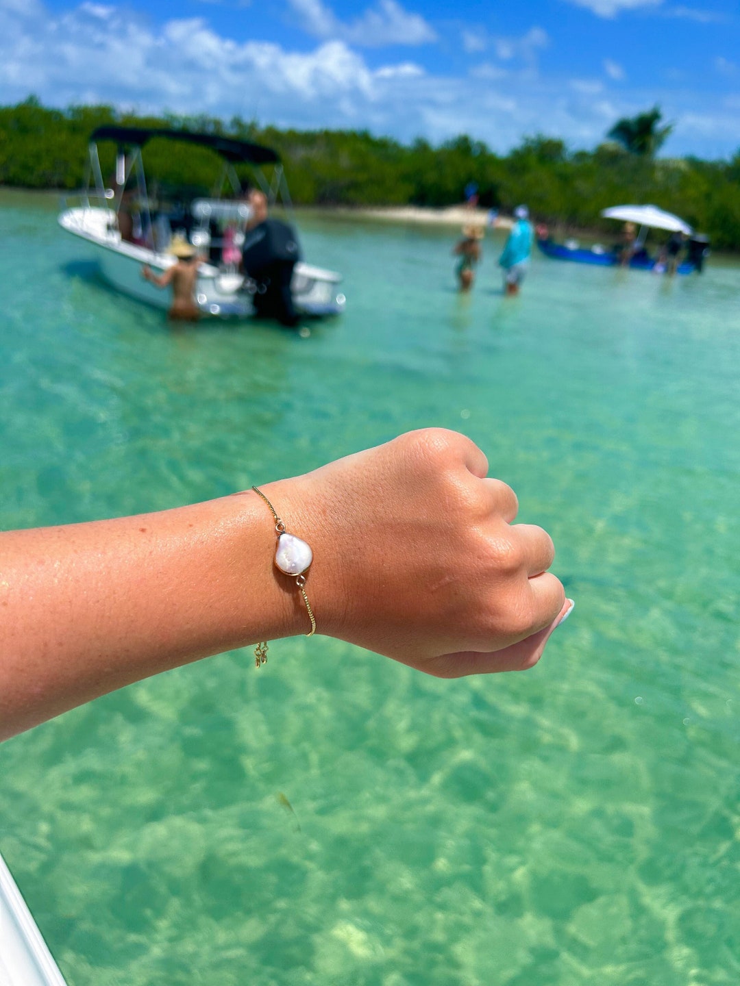 Freshwater Pearl Bracelet, White Pearl, Handmade, Anti Tarnish Gold ...