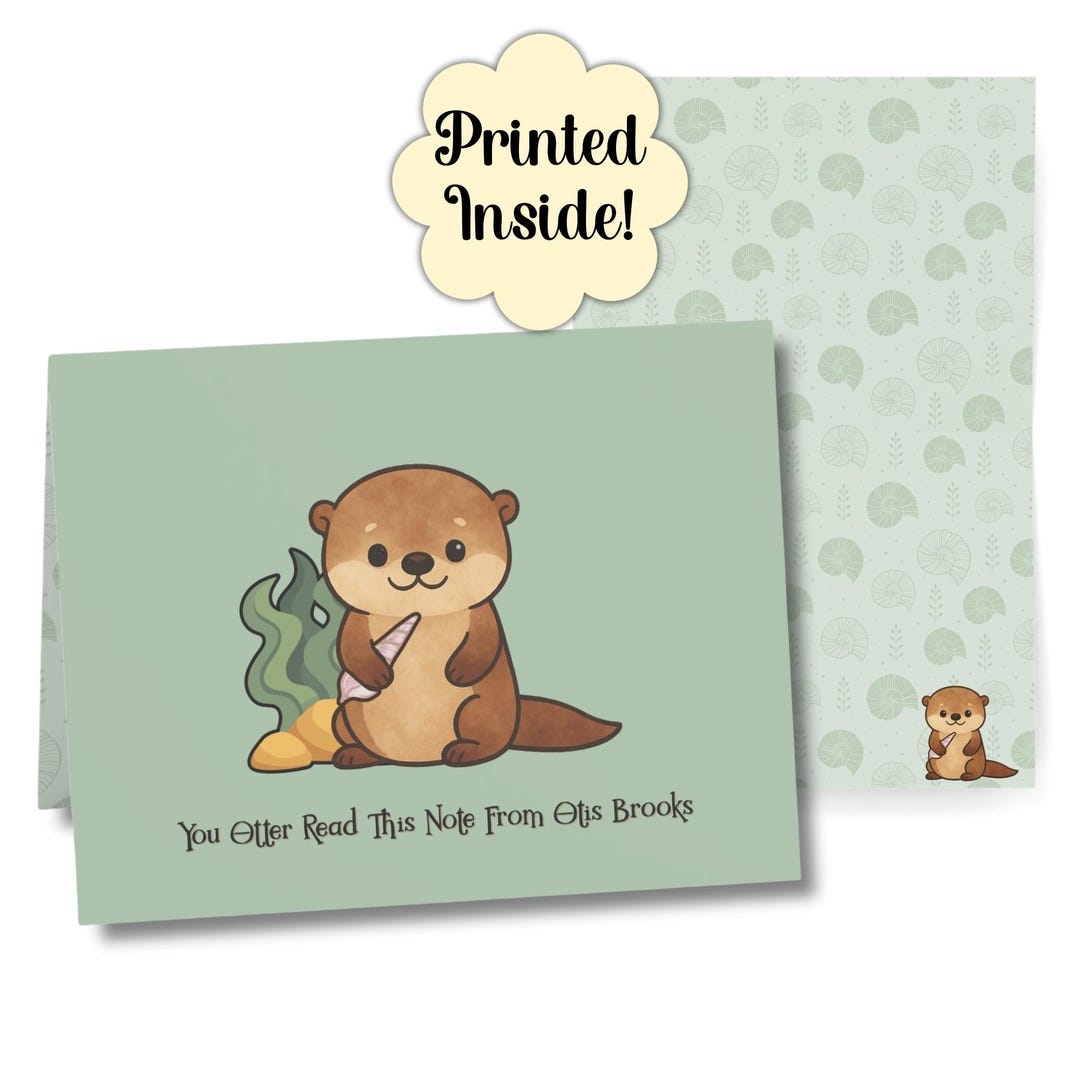 Personalized Otter Notecard Set- Cute Animal Stationery With Your Name ...