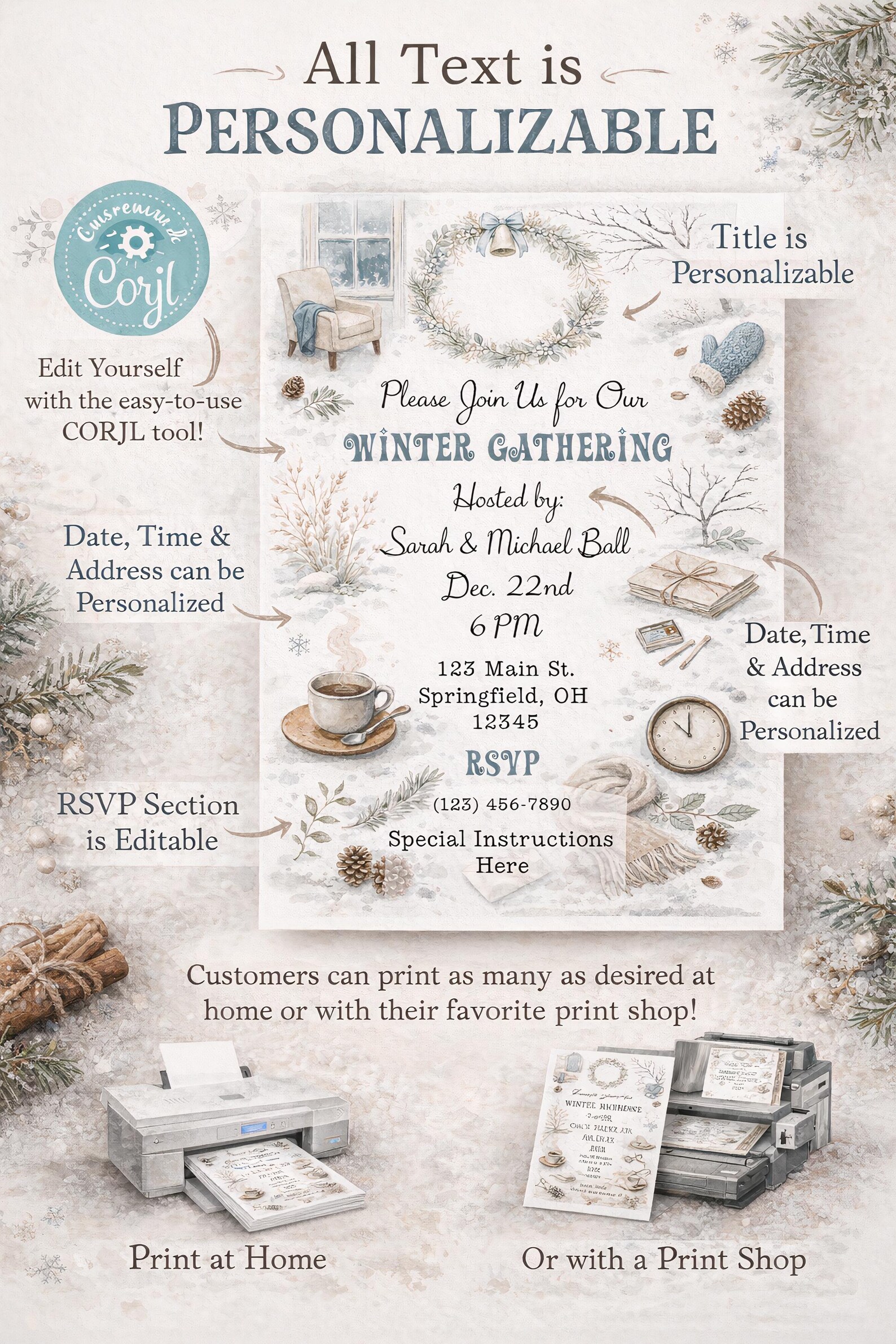 Printable Cozy Winter Gathering Invitation | Editable Holiday Party ...