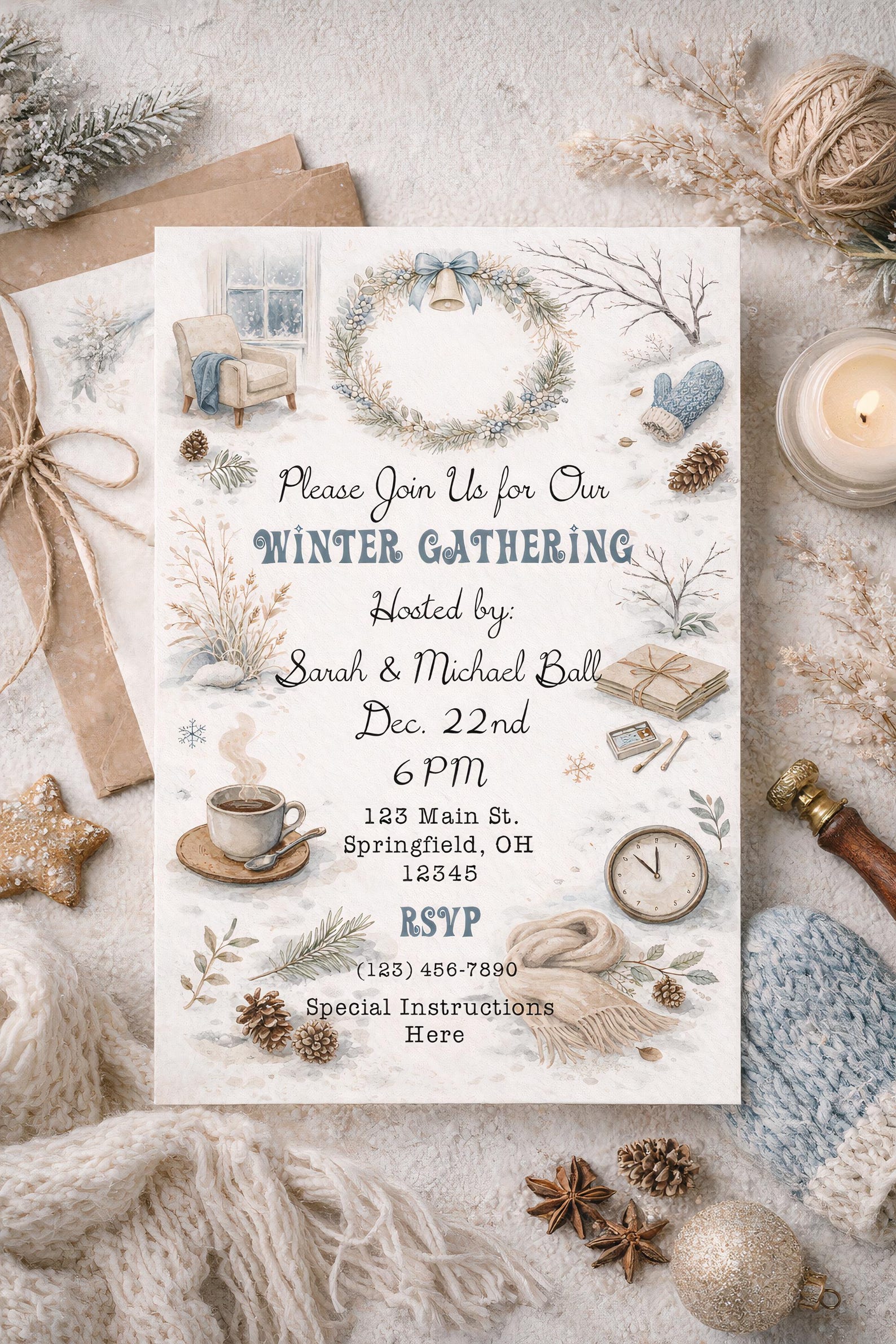 Printable Cozy Winter Gathering Invitation | Editable Holiday Party ...