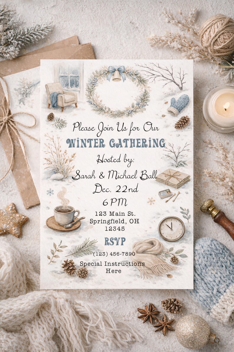 Printable Cozy Winter Gathering Invitation | Editable Holiday Party ...