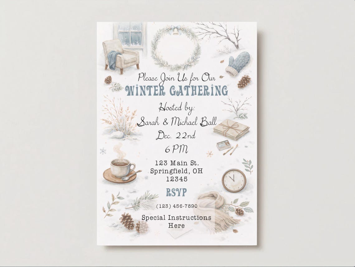 Printable Cozy Winter Gathering Invitation | Editable Holiday Party ...