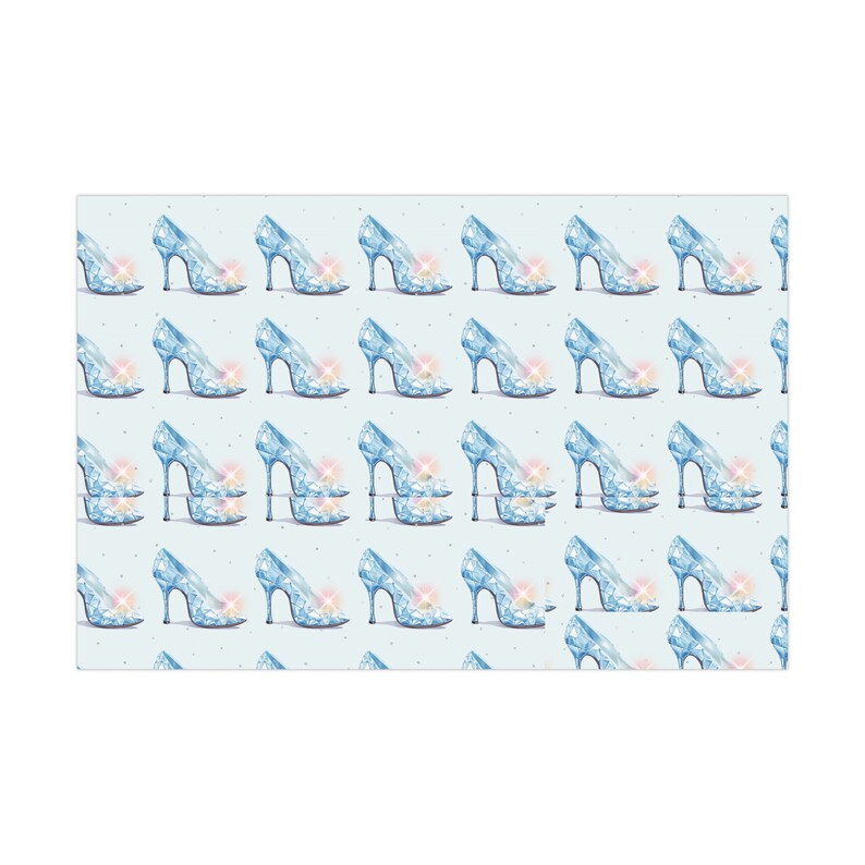 Light Blue Cinderella Gift Wrap Paper Crystal Glass Shoe Heel Slipper ...