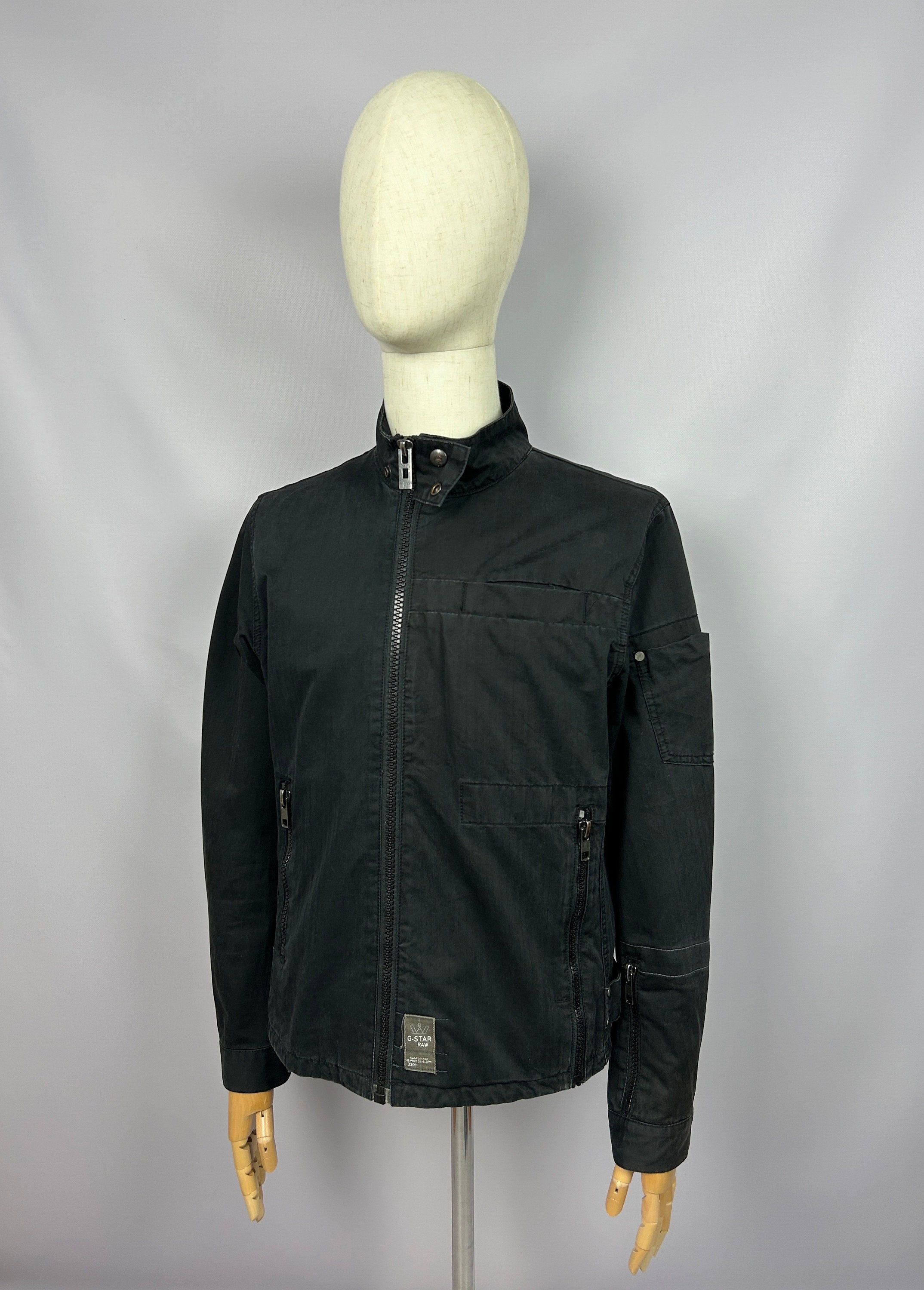 G Star Royal Art Jacket Big Logo Black RARE Size L P2P 21 2
