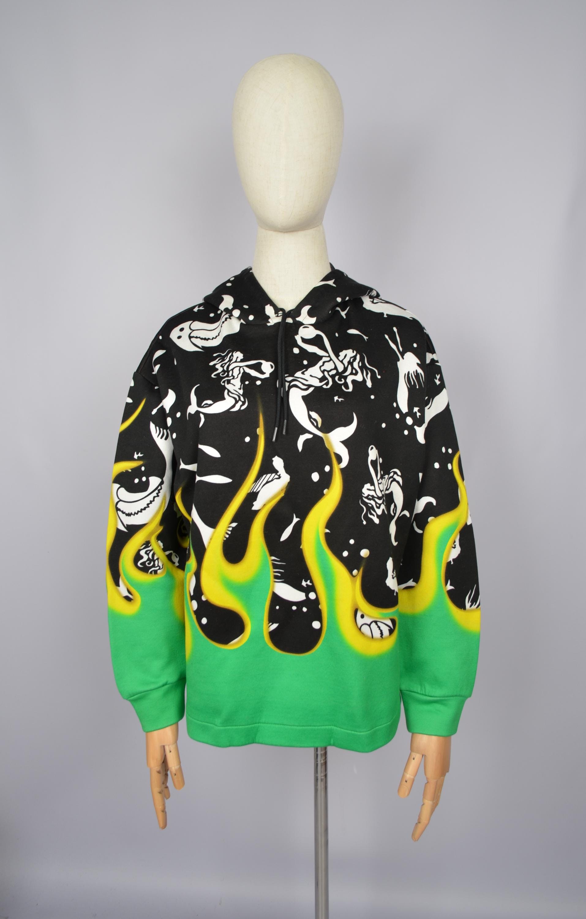 PRADA Special Edition Mermaid Flames Hoodie Size S Oversize PRADA Special Edition Mermaid Flames Hoodie Size S Oversize