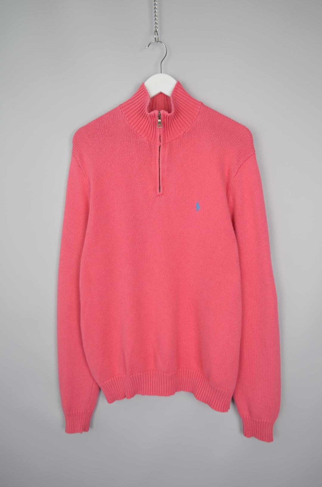 Polo Ralph Lauren 1/4 Zip Knit Pink Cotton Sweater Size L P2P 21'6 ...