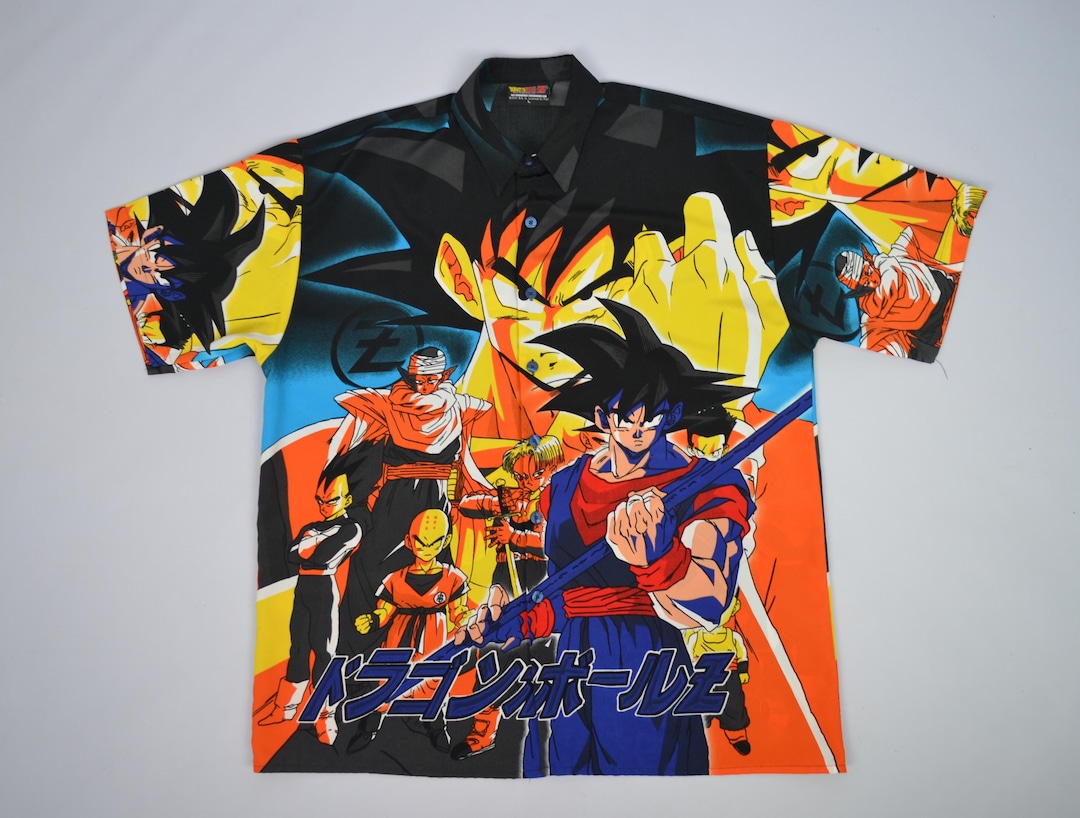 Vintage 2001 DRAGONBALL Z Button up All Over Print Shirt Mens L Goku ...