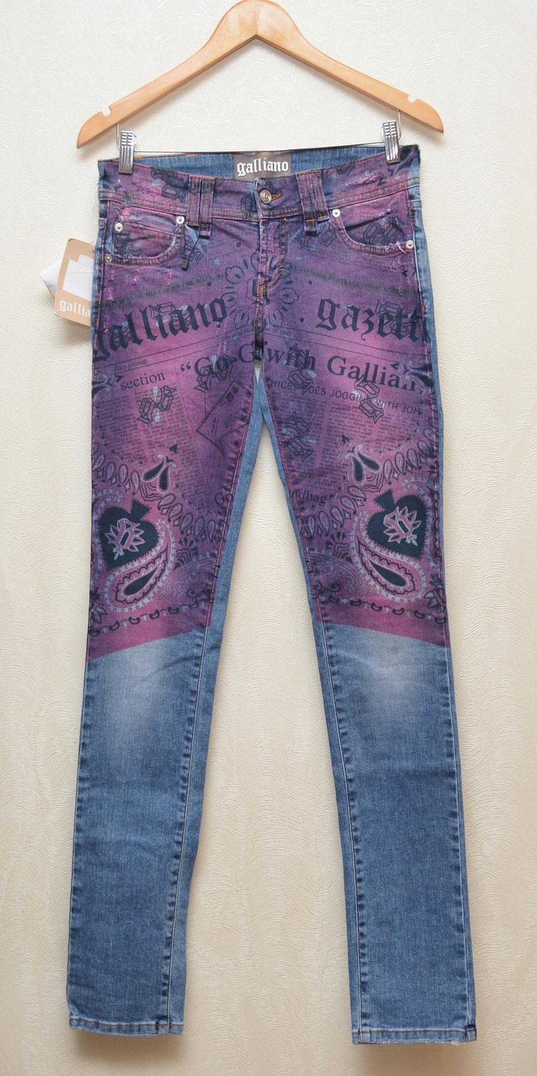 John Galliano Newspaper Print Jeans Big Logo Size IT42 EU28 - Etsy