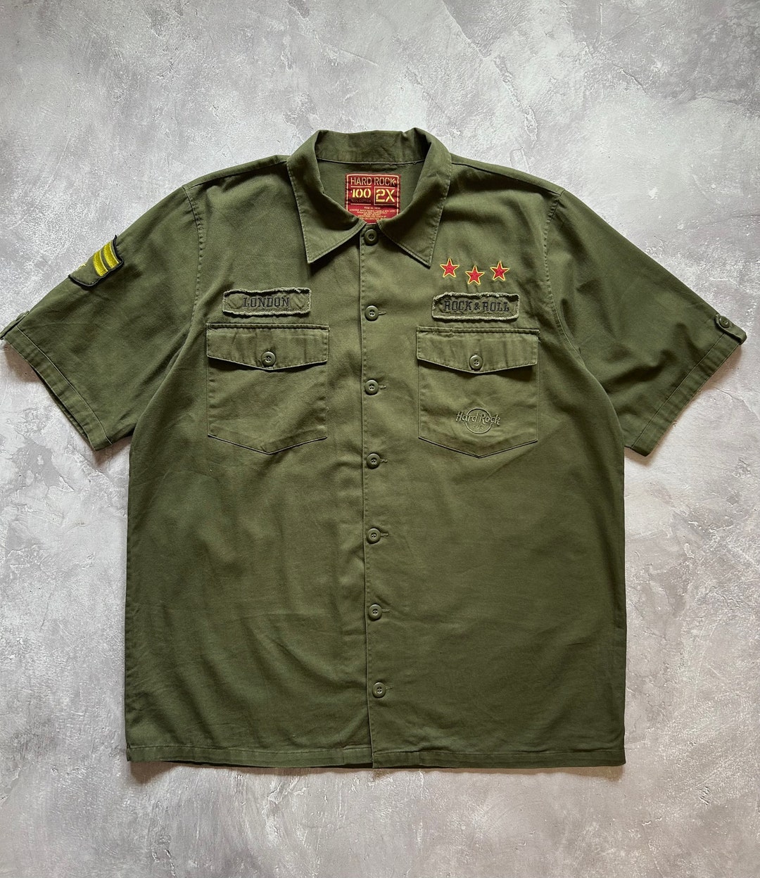 Vintage Hard Rock Cafe Military Rock & Roll Shirt RARE Size XXL P2P 26 ...