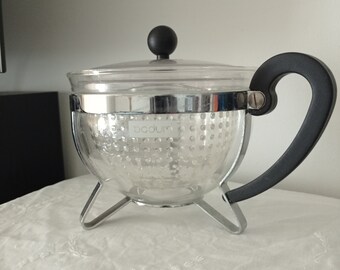 Vintage 70s Bodum Glass Teapot. Made in Denmark Glass and Blue Plastic ...