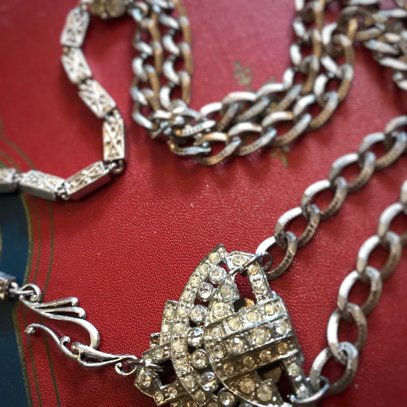 Art Deco Jewelry Assemblage Necklace Vintage Rhinestones Assemblage Jewelry Upcycled Fashion