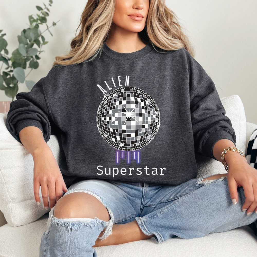 Alien Superstar Retro Disco Ball Sweatshirt, Trendy Disco Cowgirl ...