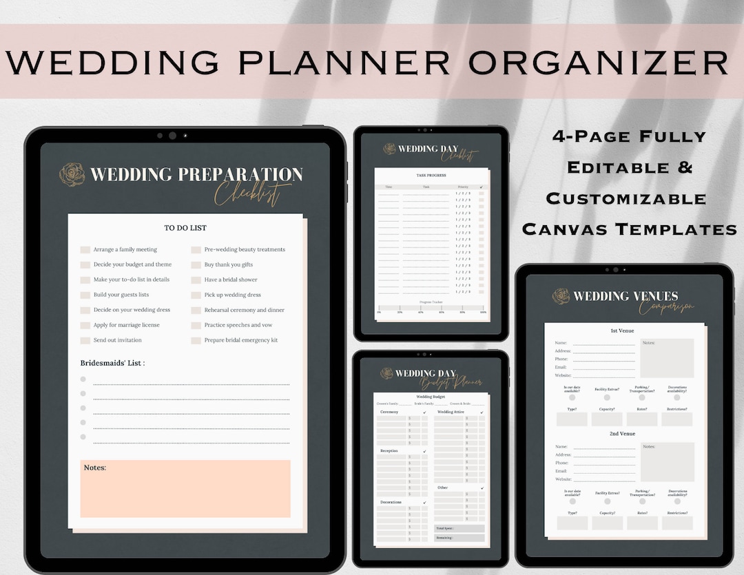 Wedding Checklist Planner Template, Wedding Planner Organizer Checklist ...
