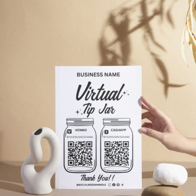 Printable Virtual Tip Jar Sign, Venmo Payment Sign, QR Tip Jar Sign Canva Template for Small ...