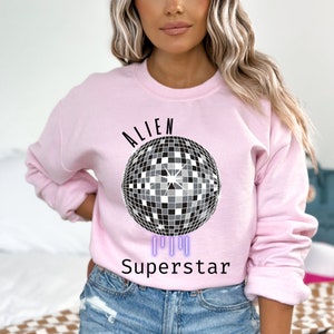 Alien Superstar Retro Disco Ball Sweatshirt, Trendy Disco Cowgirl ...