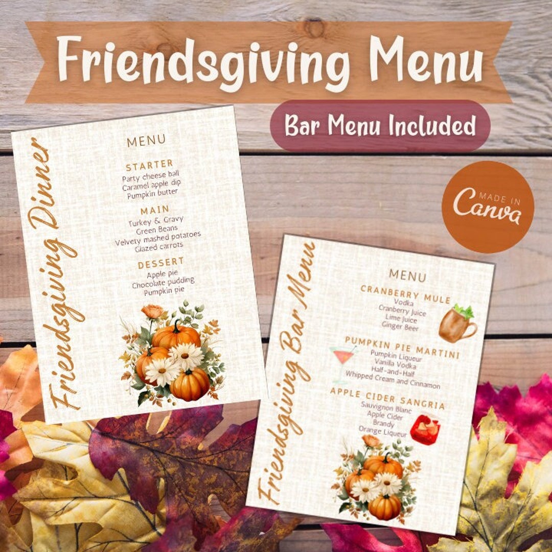 The Friendsgiving Editable Menu, Friendsgiving Menu Template, Editable ...