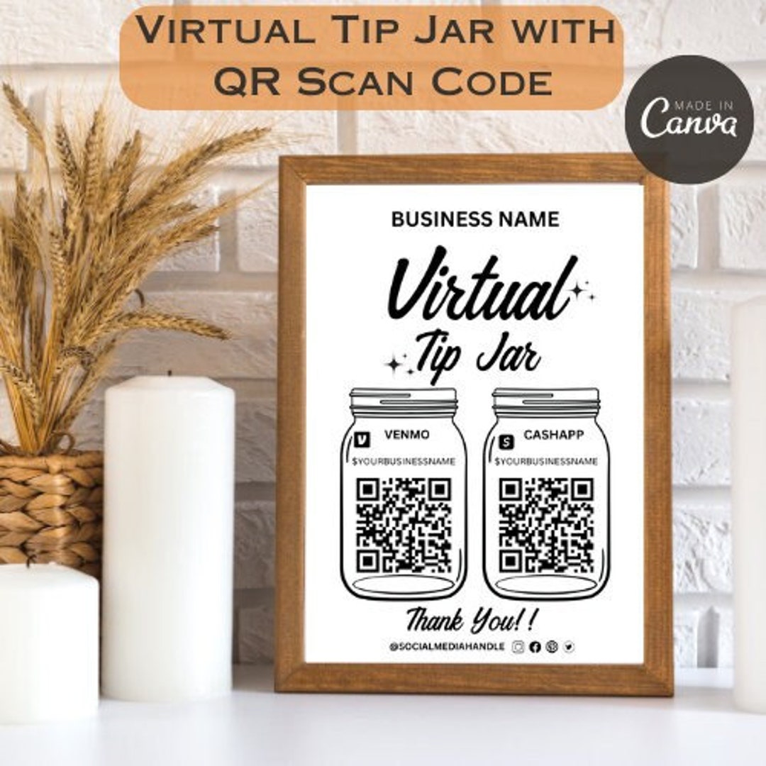 Printable Virtual Tip Jar Sign, Venmo Payment Sign, QR Tip Jar Sign ...