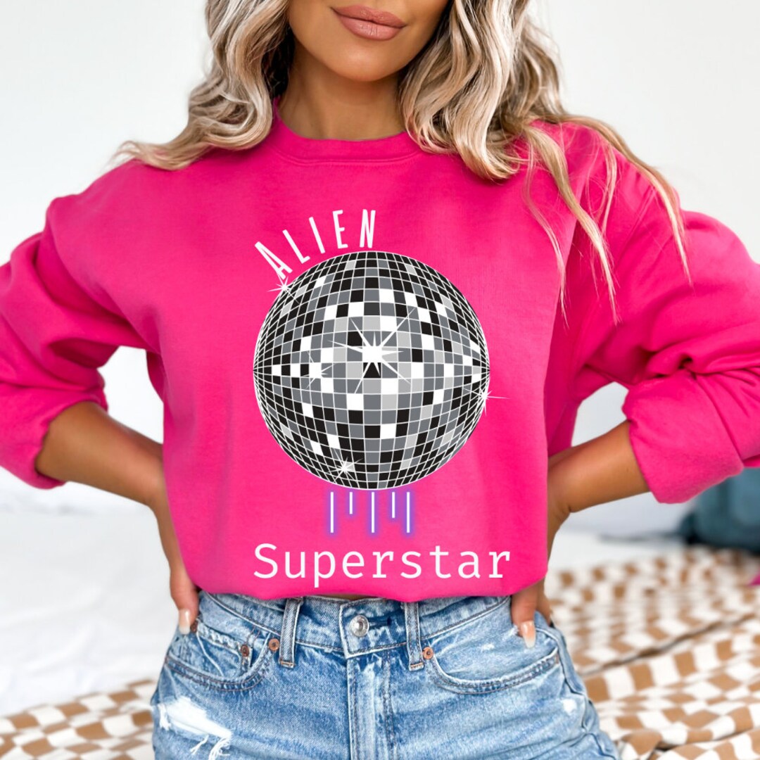 Alien Superstar Retro Disco Ball Sweatshirt, Trendy Disco Cowgirl ...