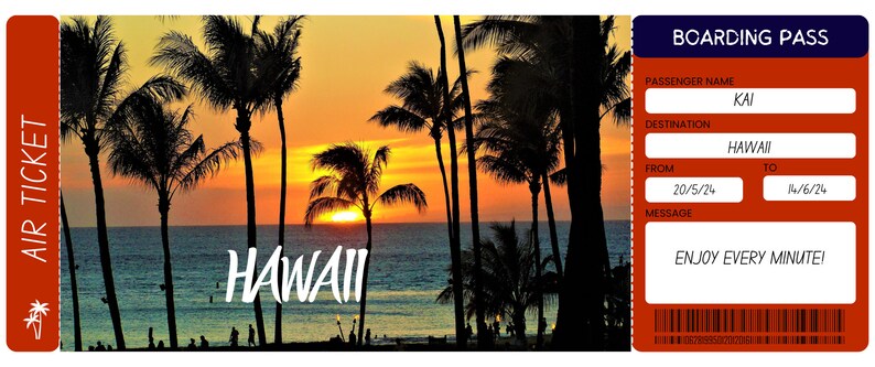Personalised Hawaii Boarding Ticket, Personalized Hawaii Gift Ideas ...