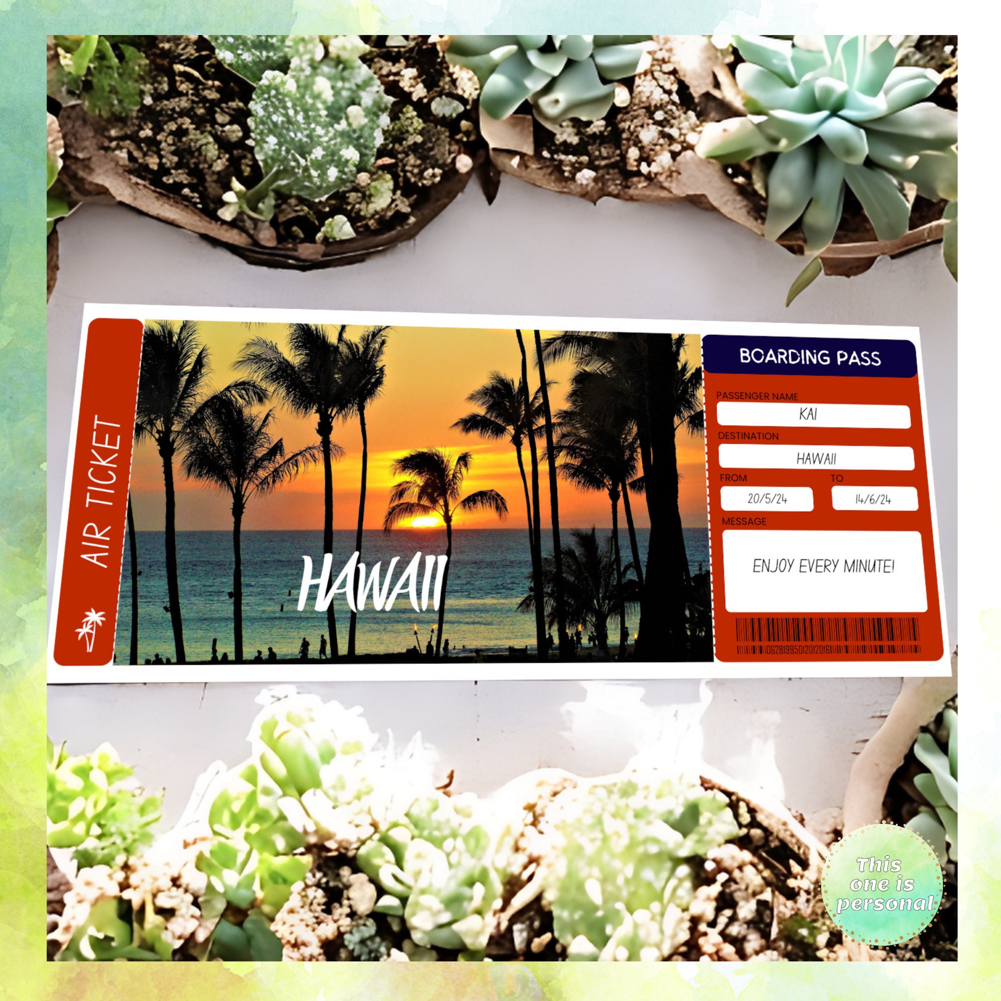 Personalised Hawaii Boarding Ticket, Personalized Hawaii Gift Ideas ...