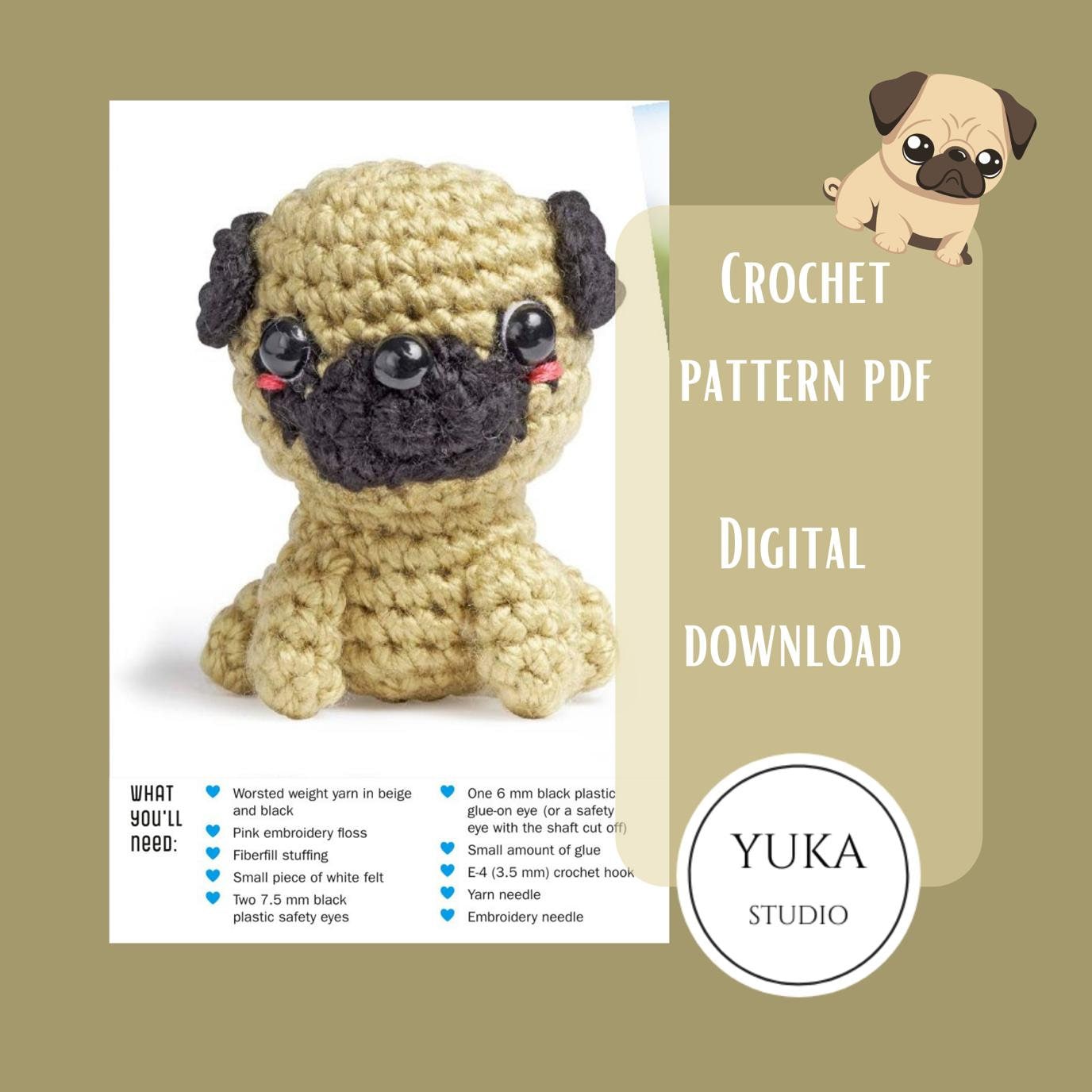 Dog Pet PUG Amigurumi Crochet Pattern, the Pug Crochet Pattern ...