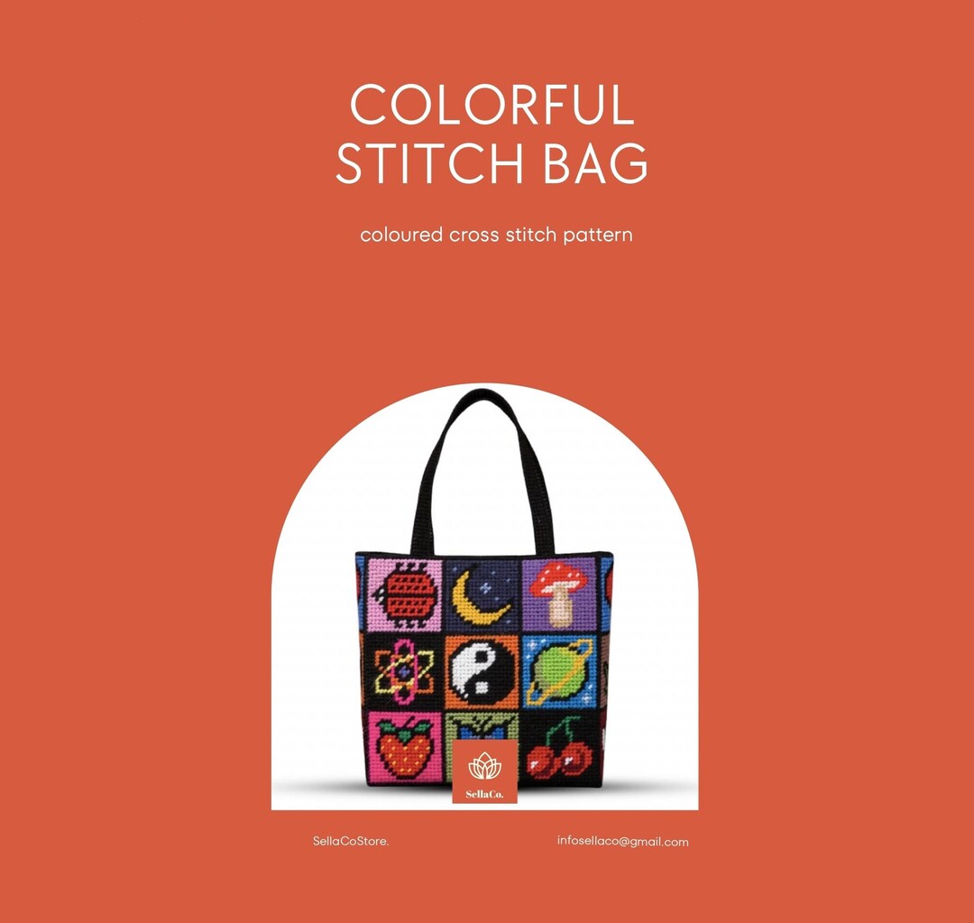 Colorful Cross Stitch Bag Digital Download Pattern , Plastic Canvas ...