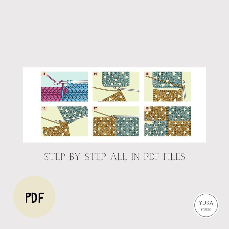 Solid Granny Square, Crochet Pattern, Beginner Crochet Blanket Building ...