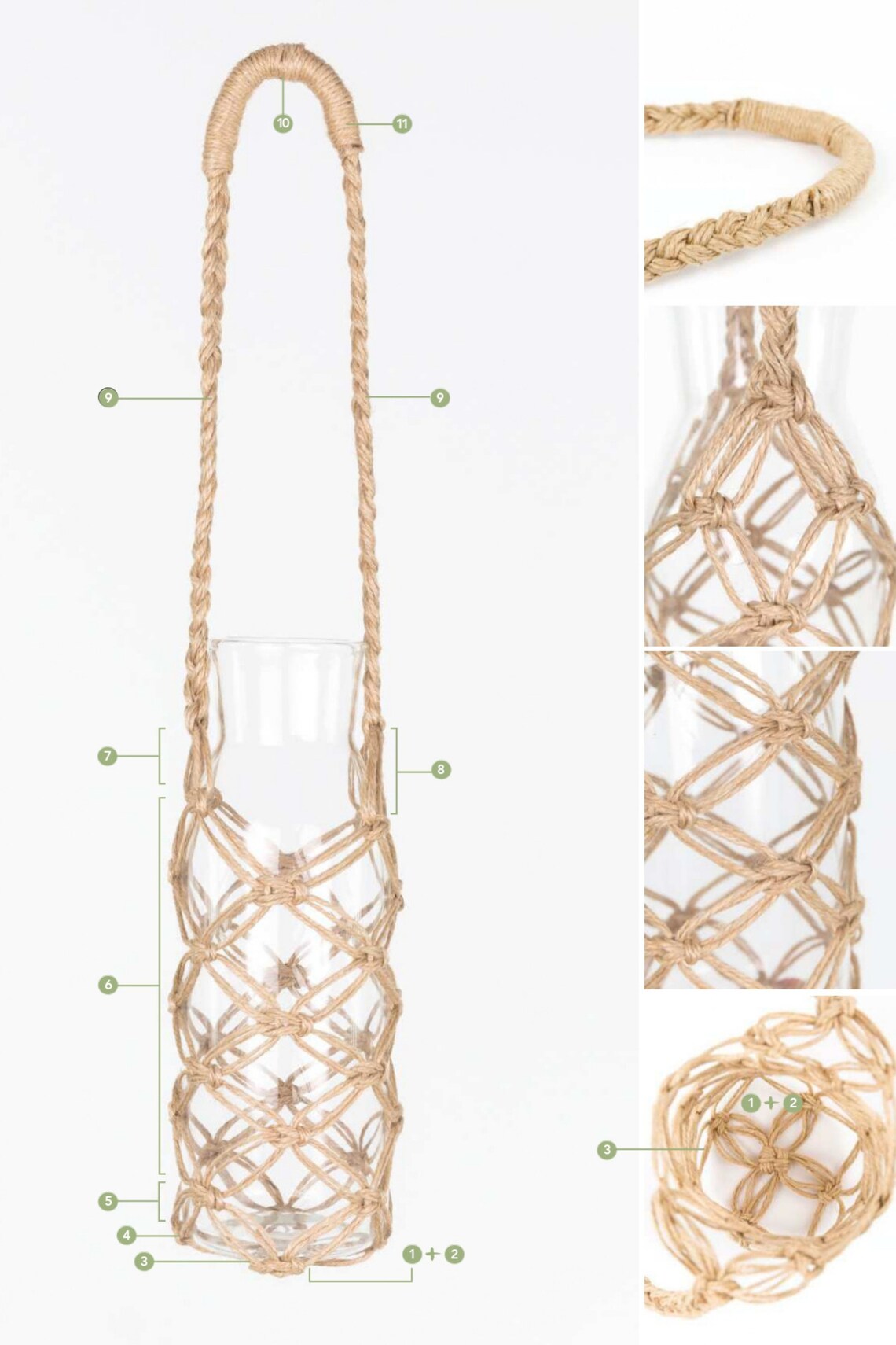 PATTERN Macrame Bottle Holder, Wine Carrier, Stretch Fit Design, Macrame Bottle Holder Tutorial ...