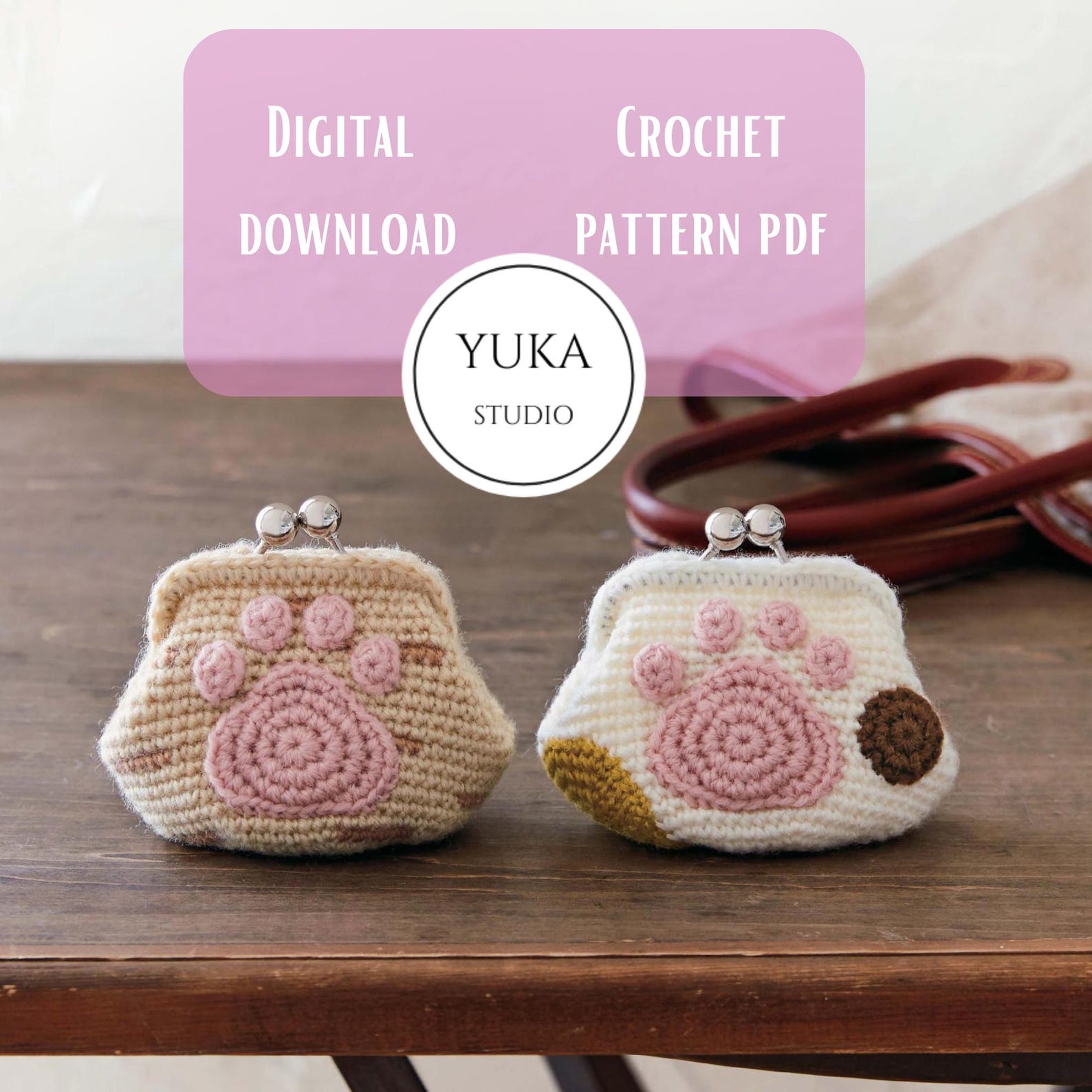 Crochet Cat Coin Purse PATTERN Set: Beginner-friendly (PDF Downloadable ...