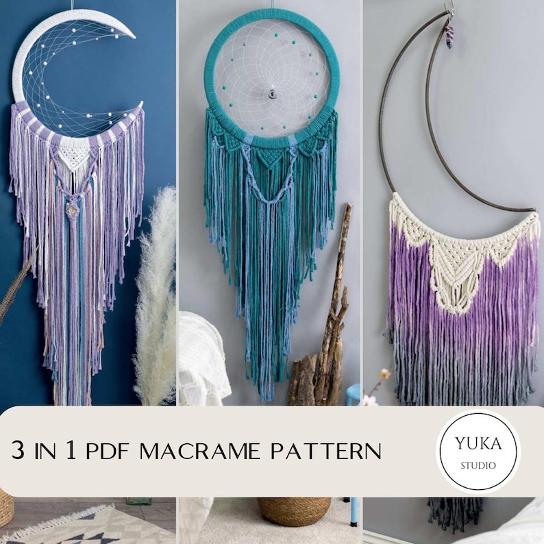 3in 1 Macrame Dream Catcher PDF Tutorial | Macrame Wall Hanging DIY ...
