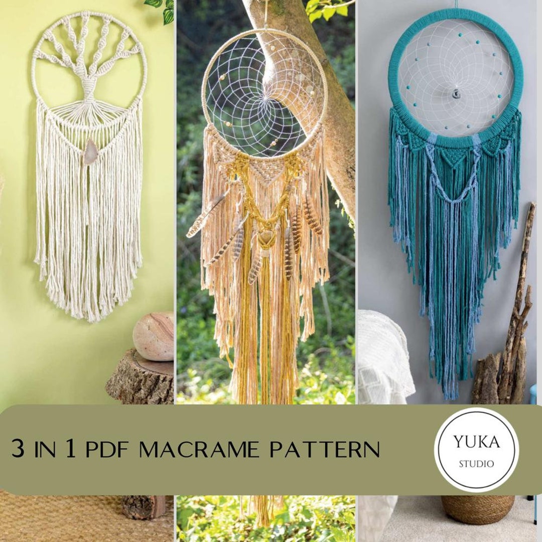 3in 1 Macrame Dream Catcher PDF Tutorial | Macrame Wall Hanging DIY | Macrame Dreamcatcher ...