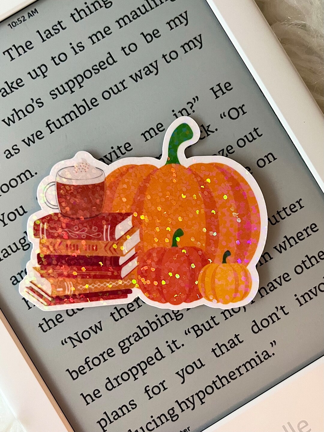 Pumpkin and Books Glitter Sticker - Etsy