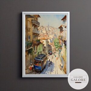 Lisbon Tram Cityscape | Traditional Poster Decor | Printable Travel Oil ...