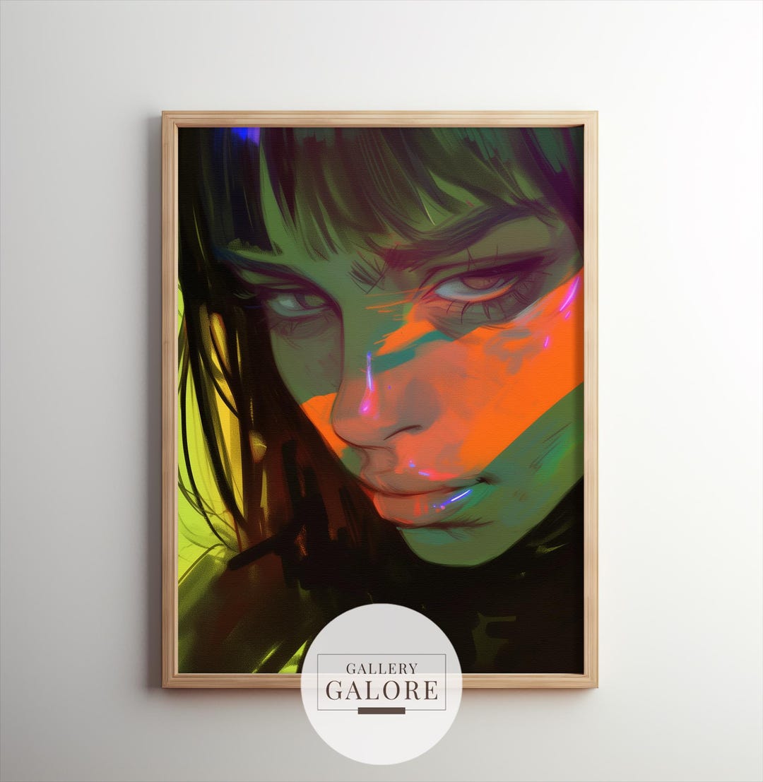 Nightcore Woman Portrait | Woman Face Wall Art | Vibrant Cyberpunk ...