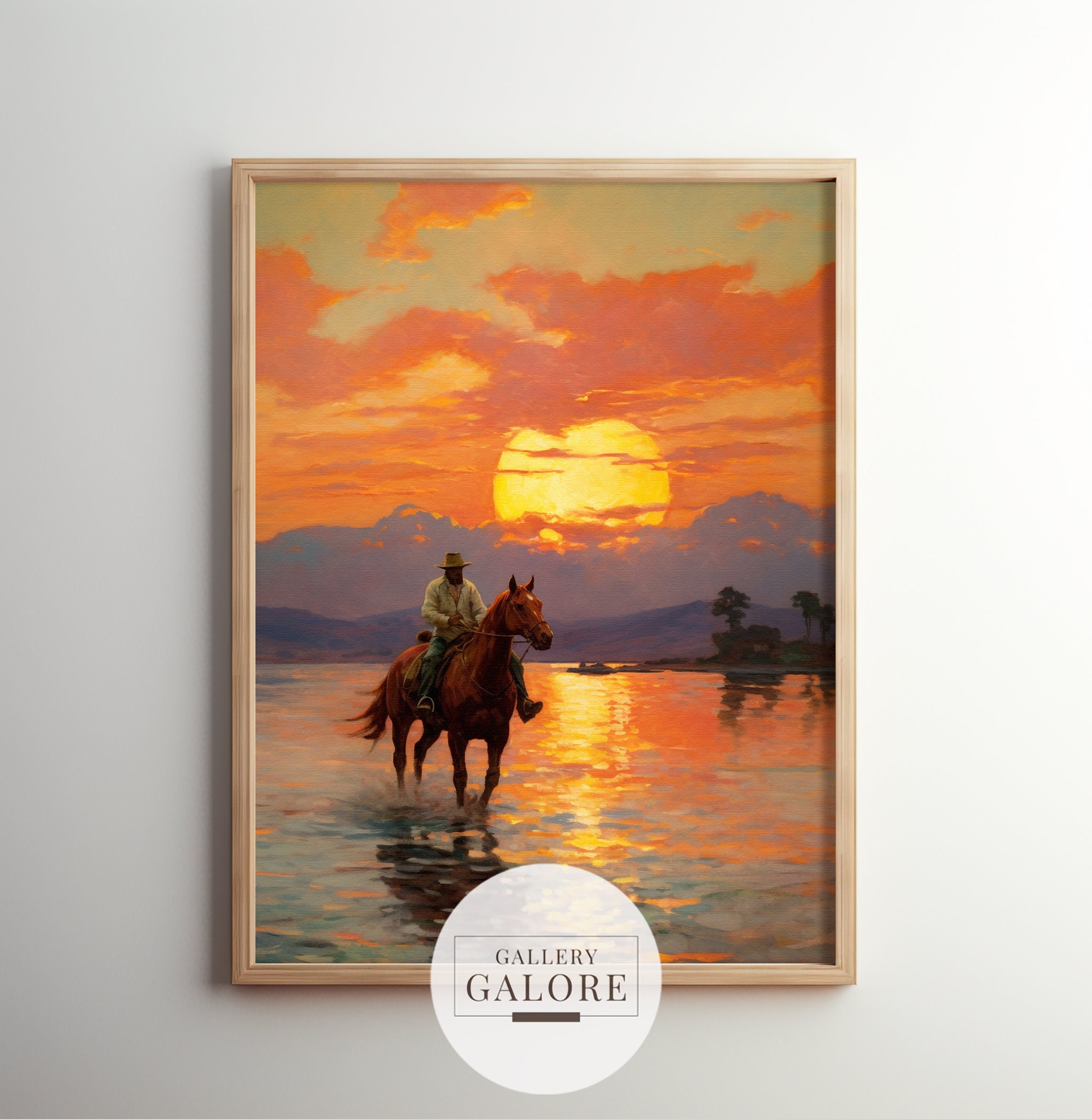 Vintage Sunset Cowboy Print, Old West Painting, Rustic Western Room ...