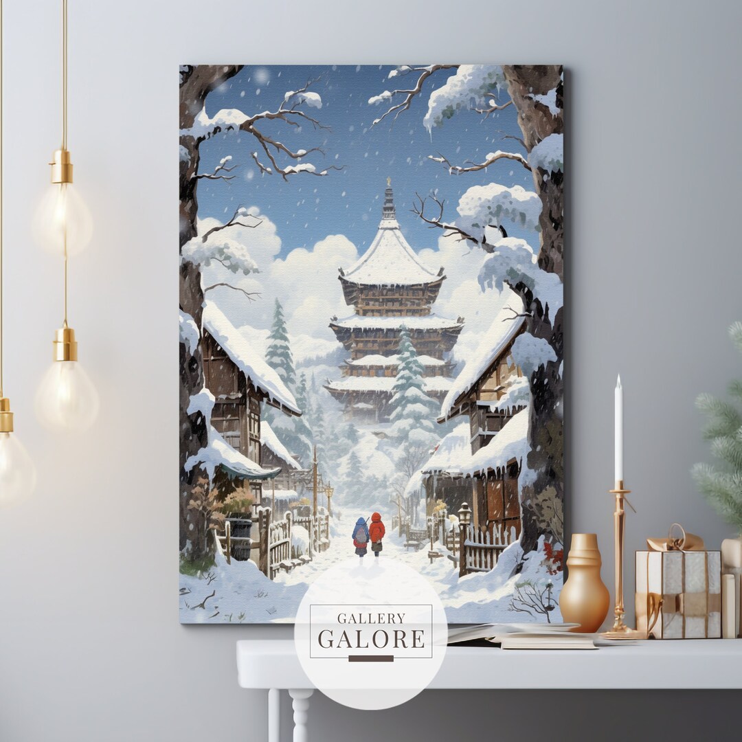 Winter Japanese Temple Printable Art Winter Painting Wall Art Japanese ...