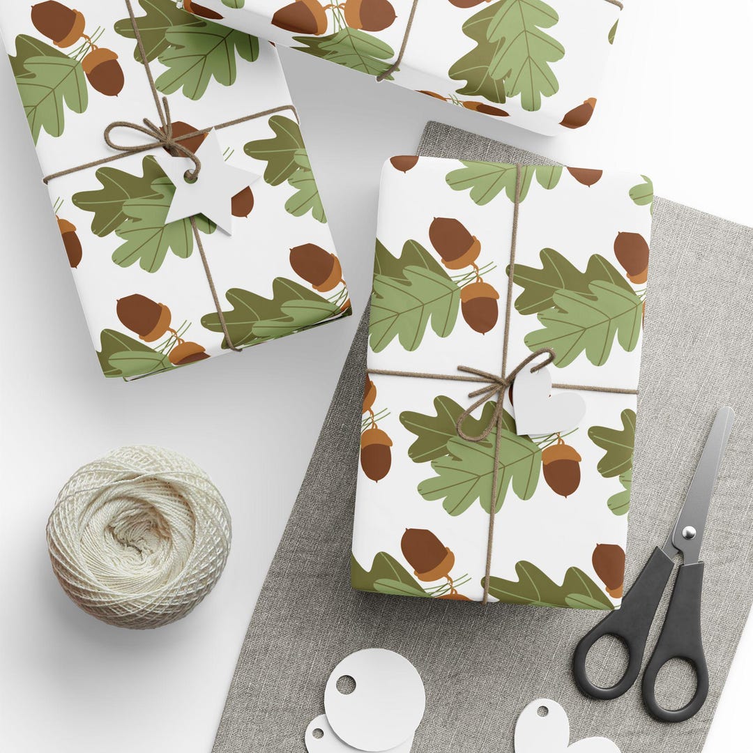 Autumn Oak Leaves & Acorns Gift Wrap - Woodland Fall Wrapping Paper ...