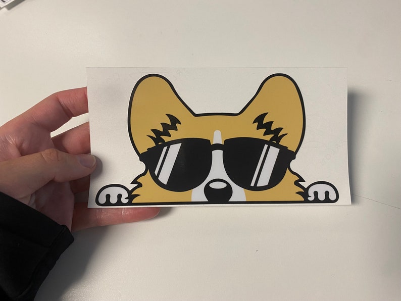 Cute Dog Peeking With Sunglasses Decal, Corgi Peeker Waterproof Vinyl ...