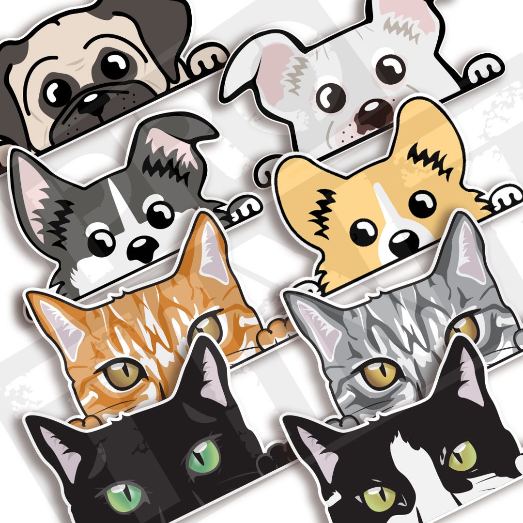 4 Pcs Peeking Cat Dog Window Stickers High Quality Waterproof Vinyl ...