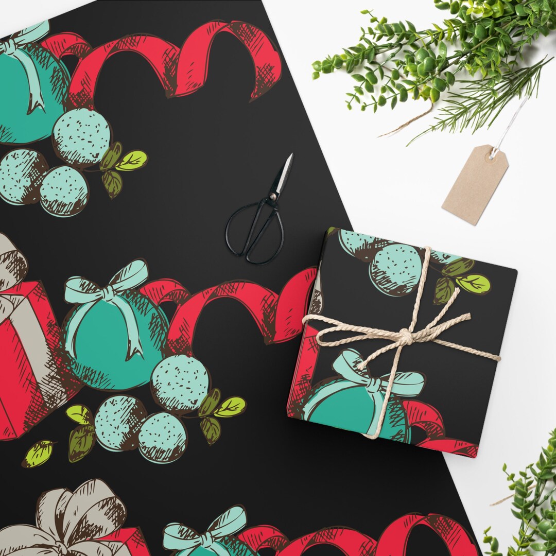 Black Vintage Cartoon Wrapping Paper Whimsical Presents - Etsy
